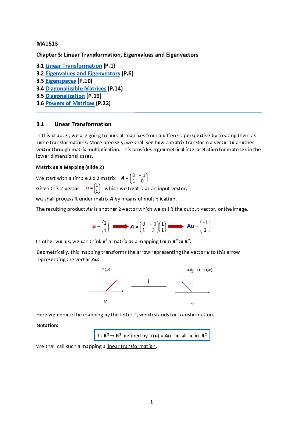 Chapter 3 MATH - NIL - MA Chapter 3: Linear Transformation, Eigenvalues ...