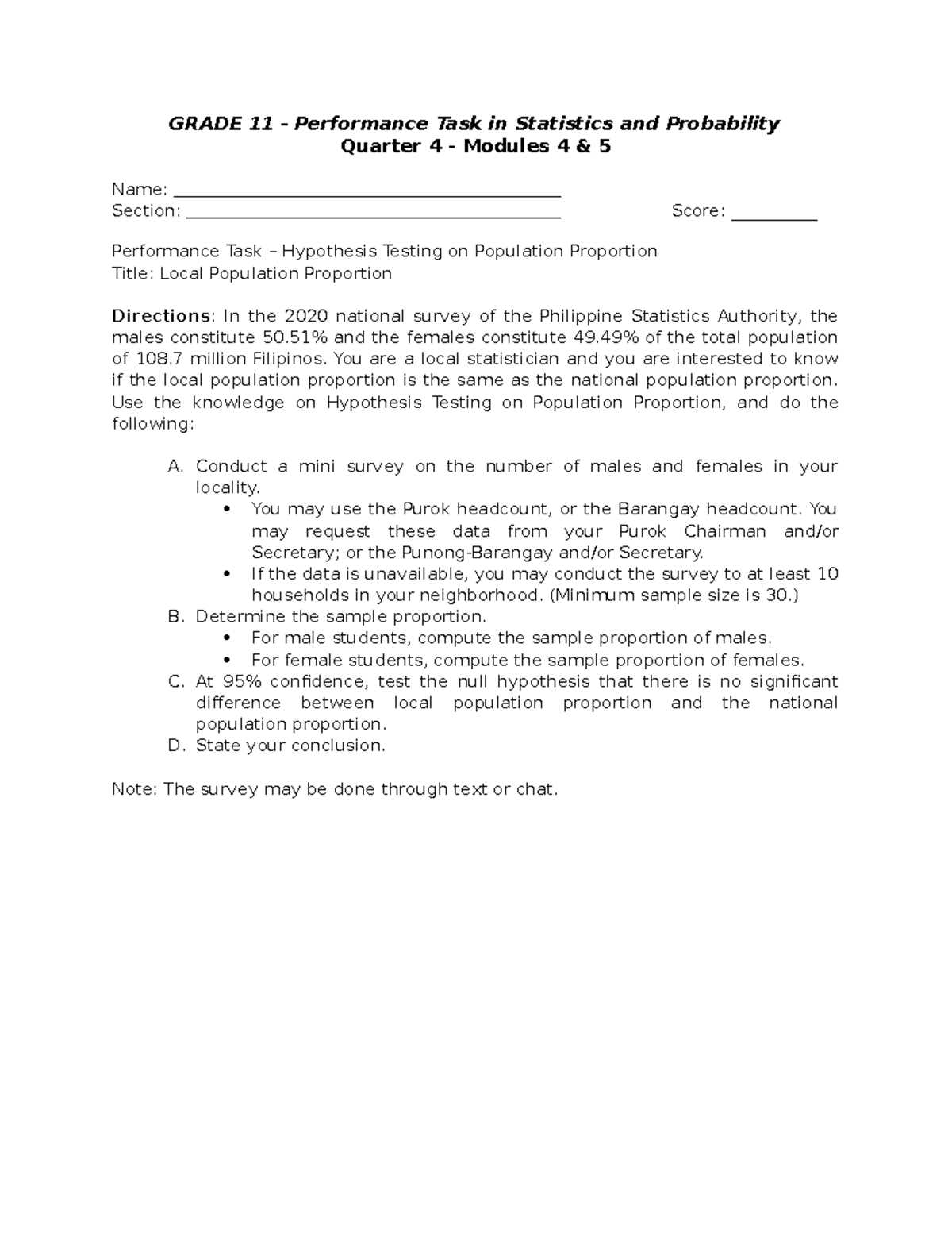 Statistics and Probability Grade 11 Quarter 4 - Education - Studocu