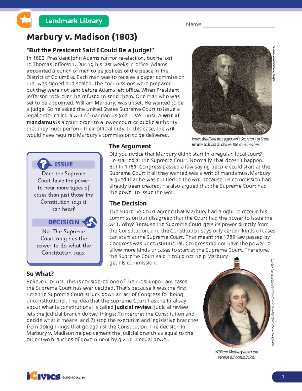 Marbury v. Madison (1803): Judicial Review and Constitutional Impact ...