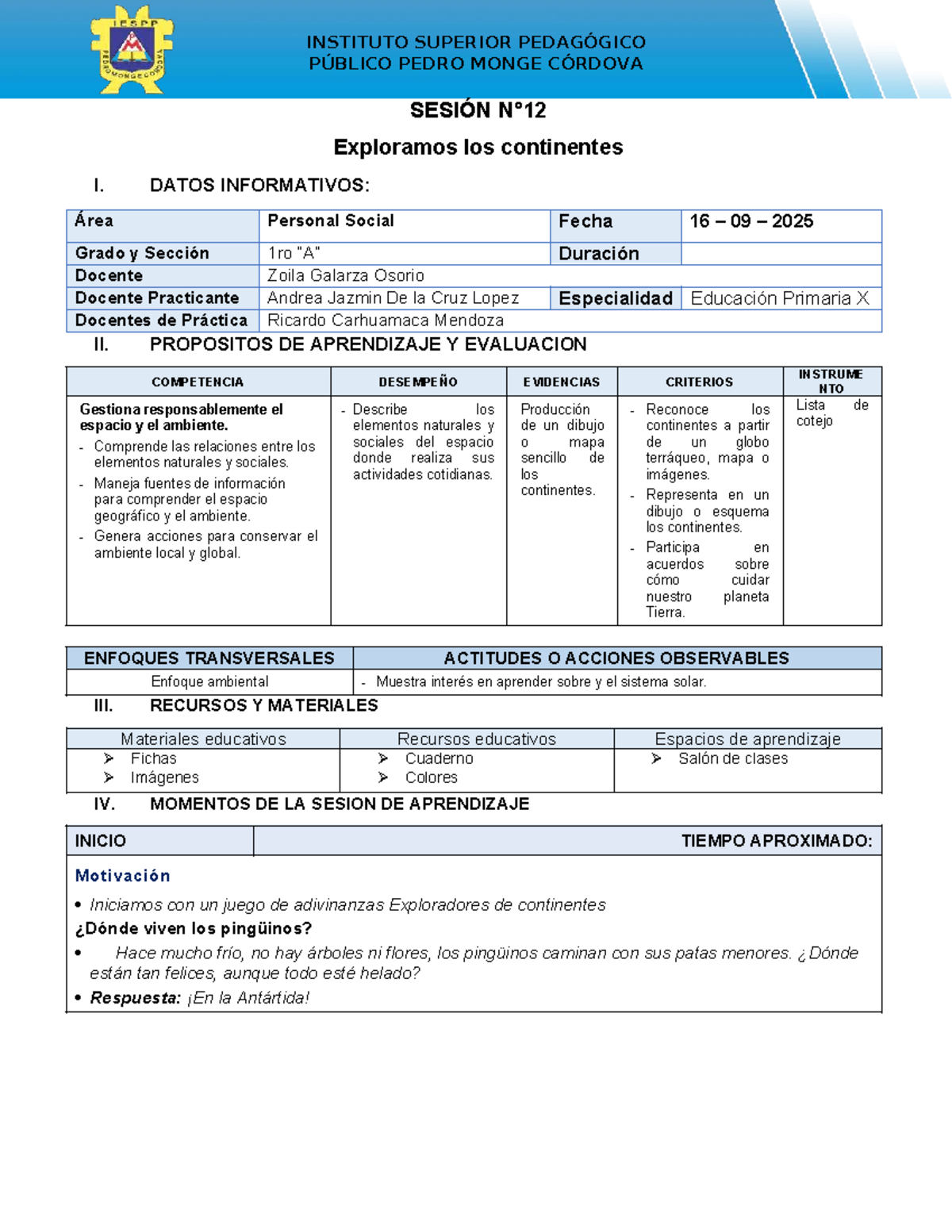 Sesión N°12 PS-16.09.25: Exploración de los Continentes en Educación ...