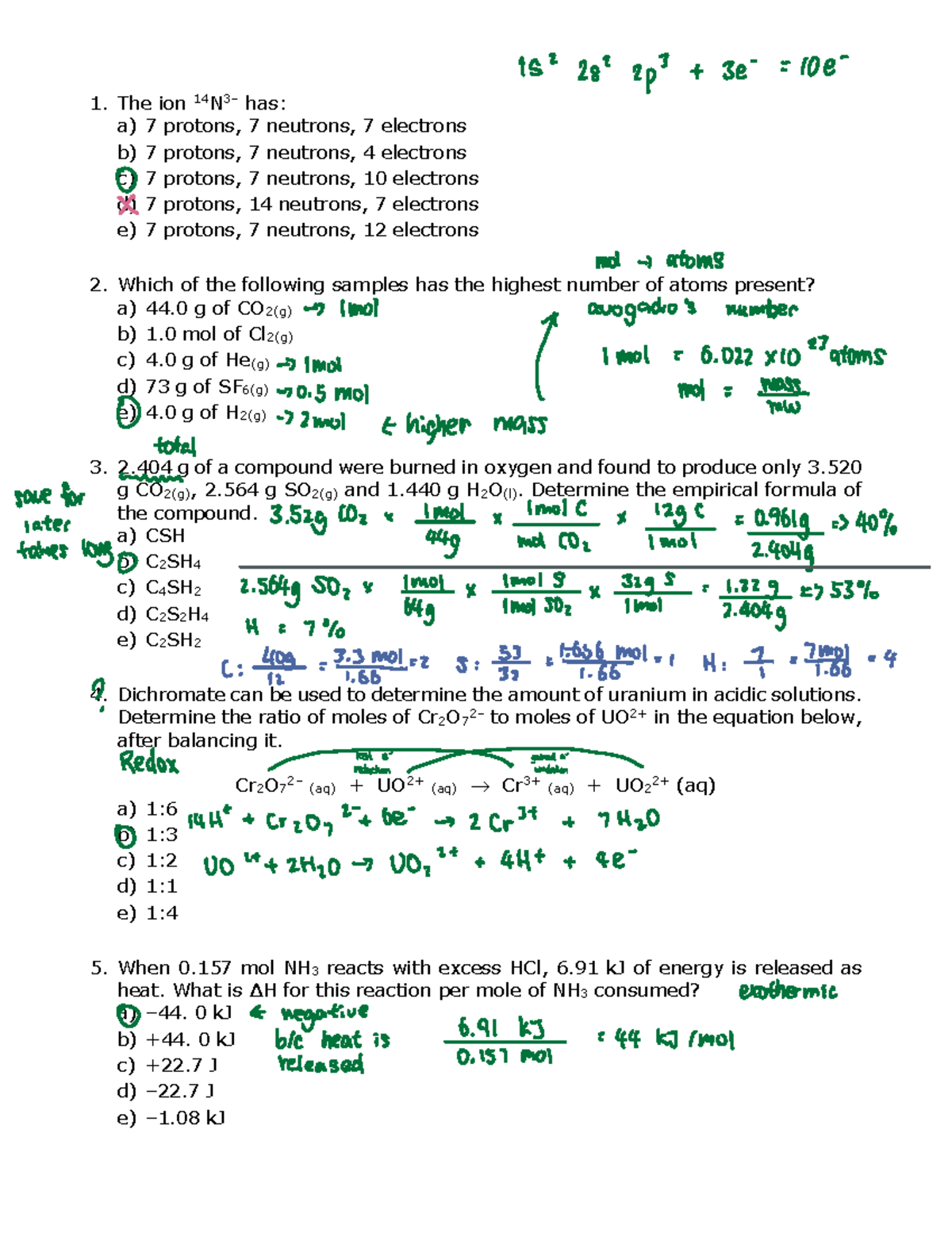 CHEM120 Practice Final rev2022 - The ion 14 N 3 – has: a) 7 protons, 7 ...