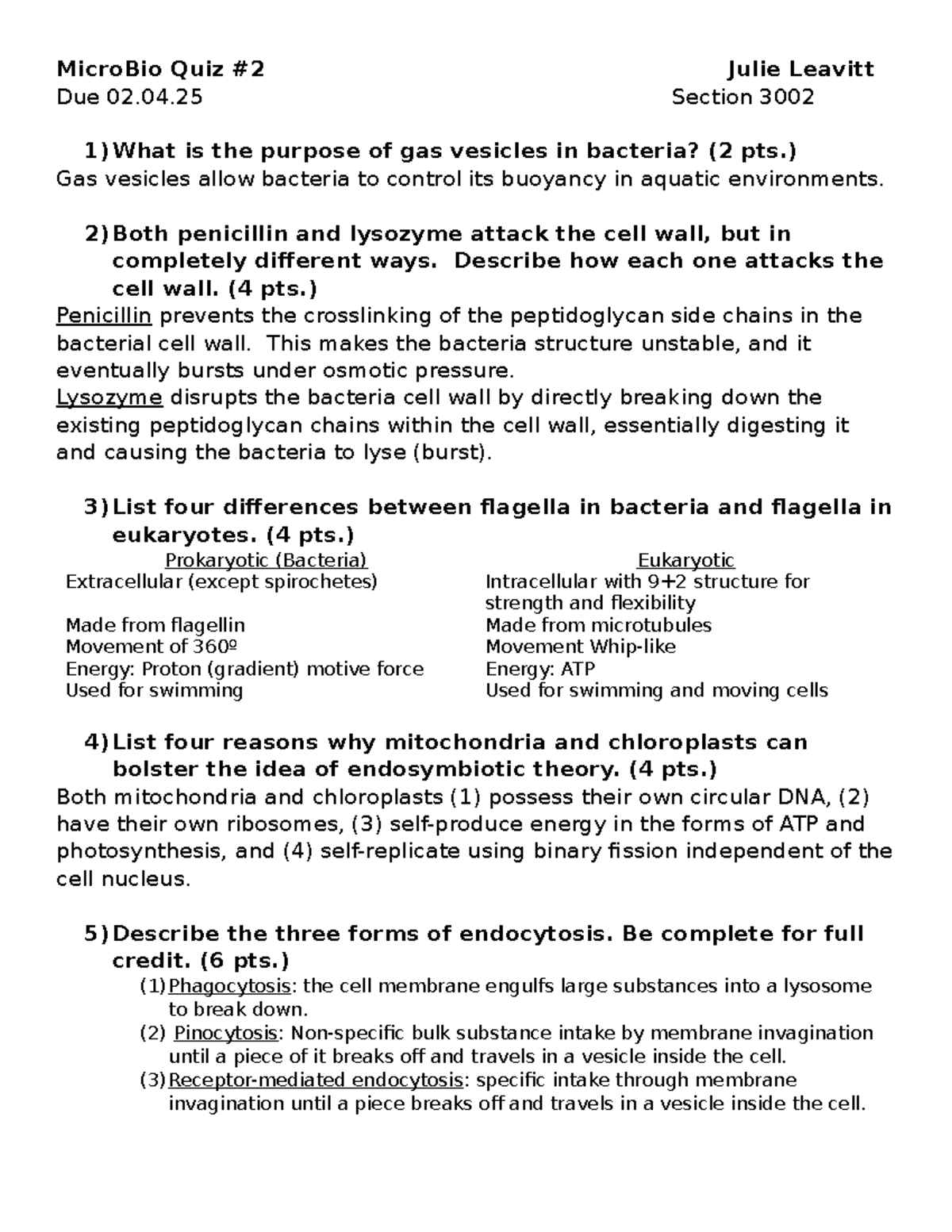 MicroBio Quiz 2 - Key Concepts and Answers - Studocu