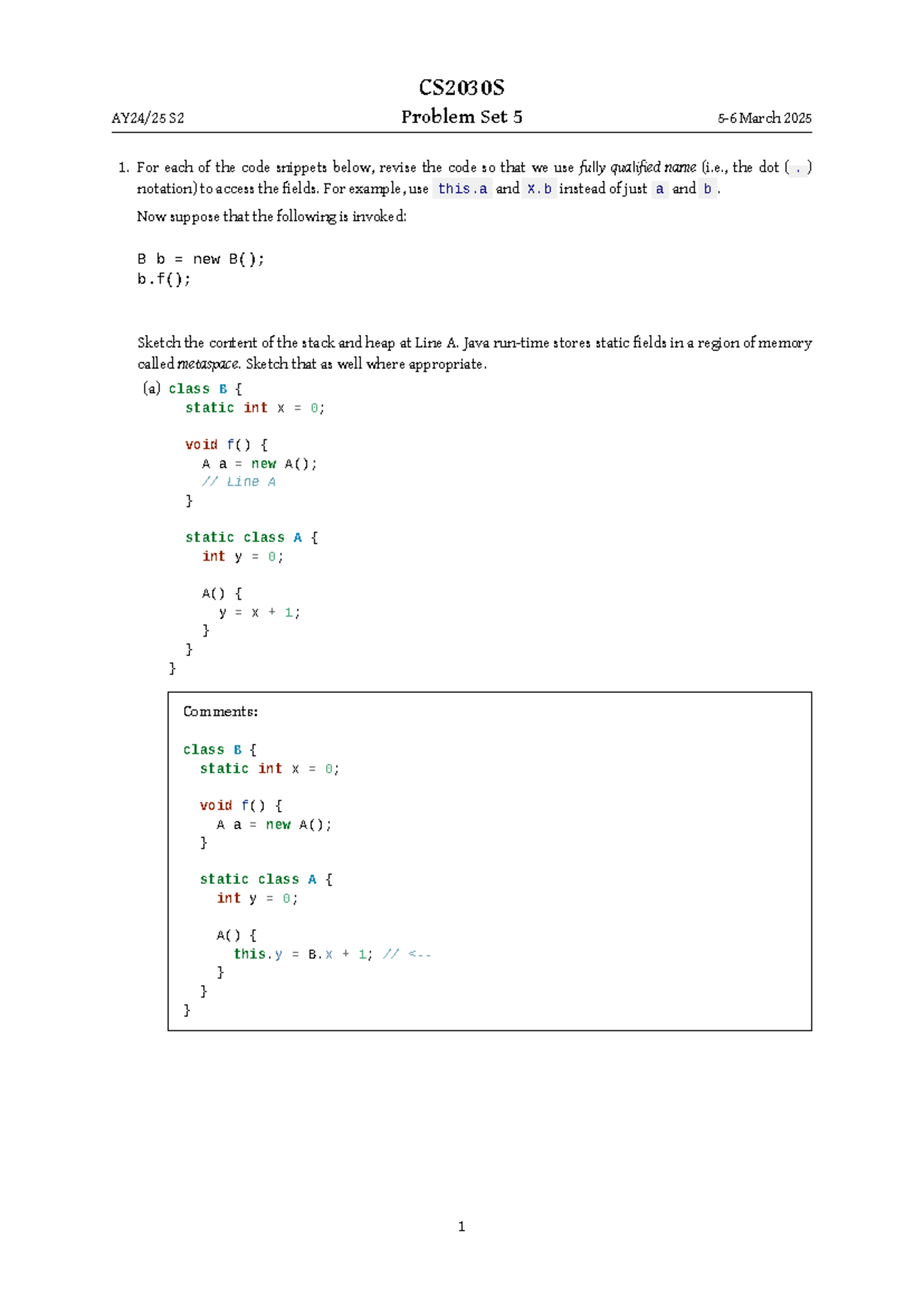 Programming Methodology II (CS2030S) - Ps5-comments - AY24/25 S CS2030S Problem Set 5 5-6 March ...