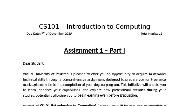 CS101 Fall 2025 Assignment 1 Part I: DigiSkills Registration Guide - Studocu
