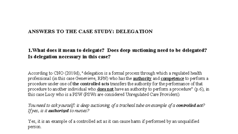 Delegation in Nursing: Case Study Analysis (NURS 101) - Studocu