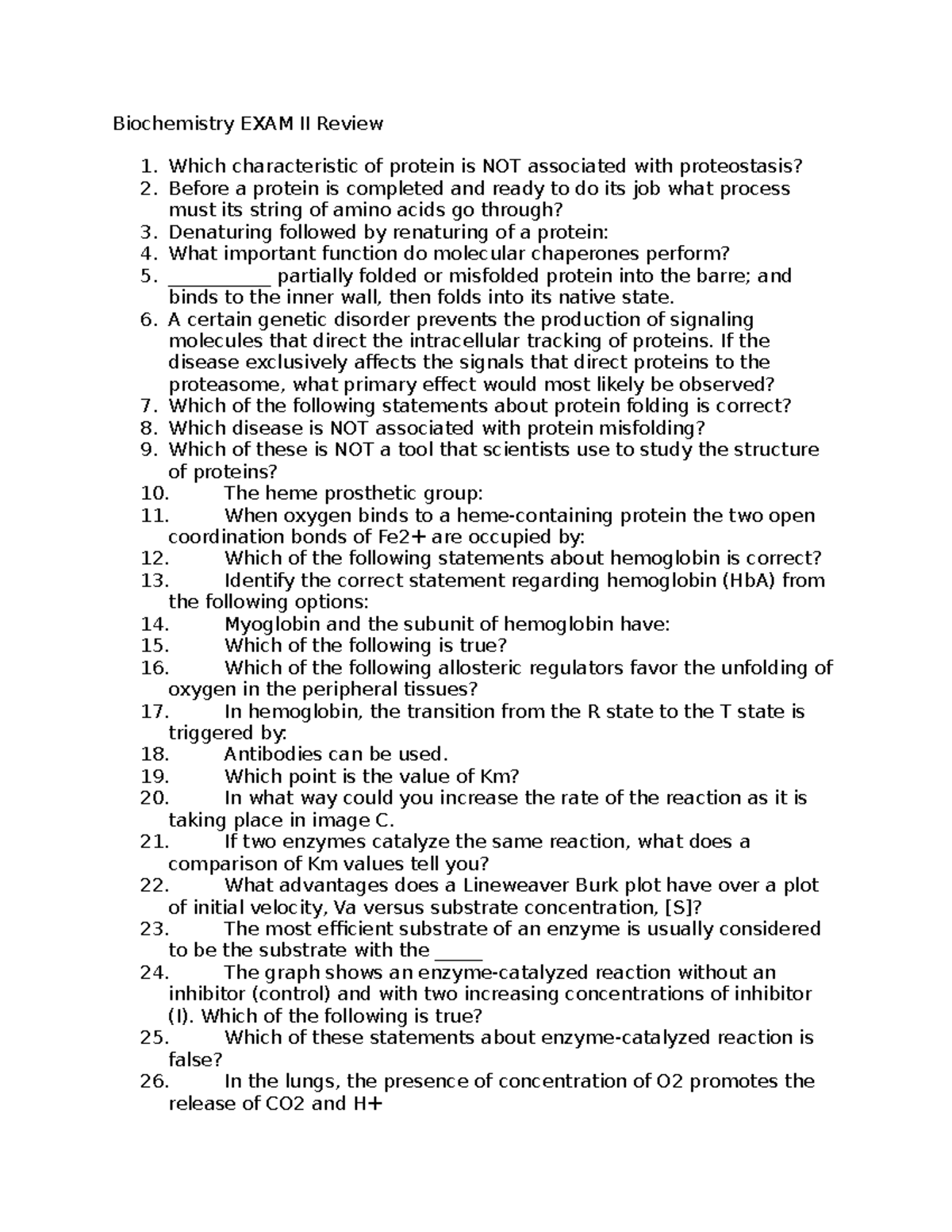Biochemistry EXAM II Review: Key Concepts and Questions - Studocu