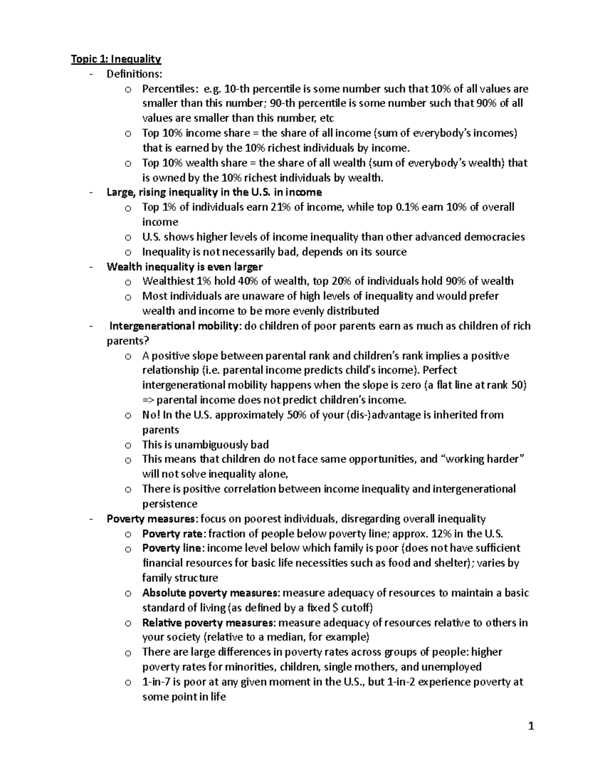 Microeconomics Exam 1 Review Notes: Inequality, Decisions & Supply ...