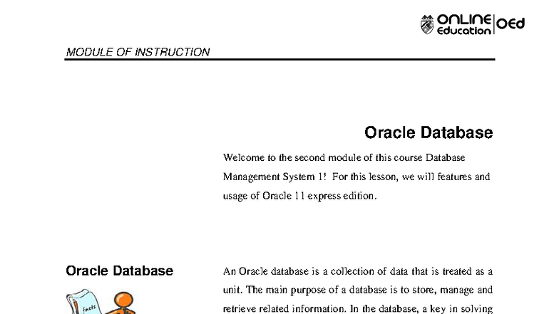 Oracle Database Management System 1: Module 2 Overview - Studocu