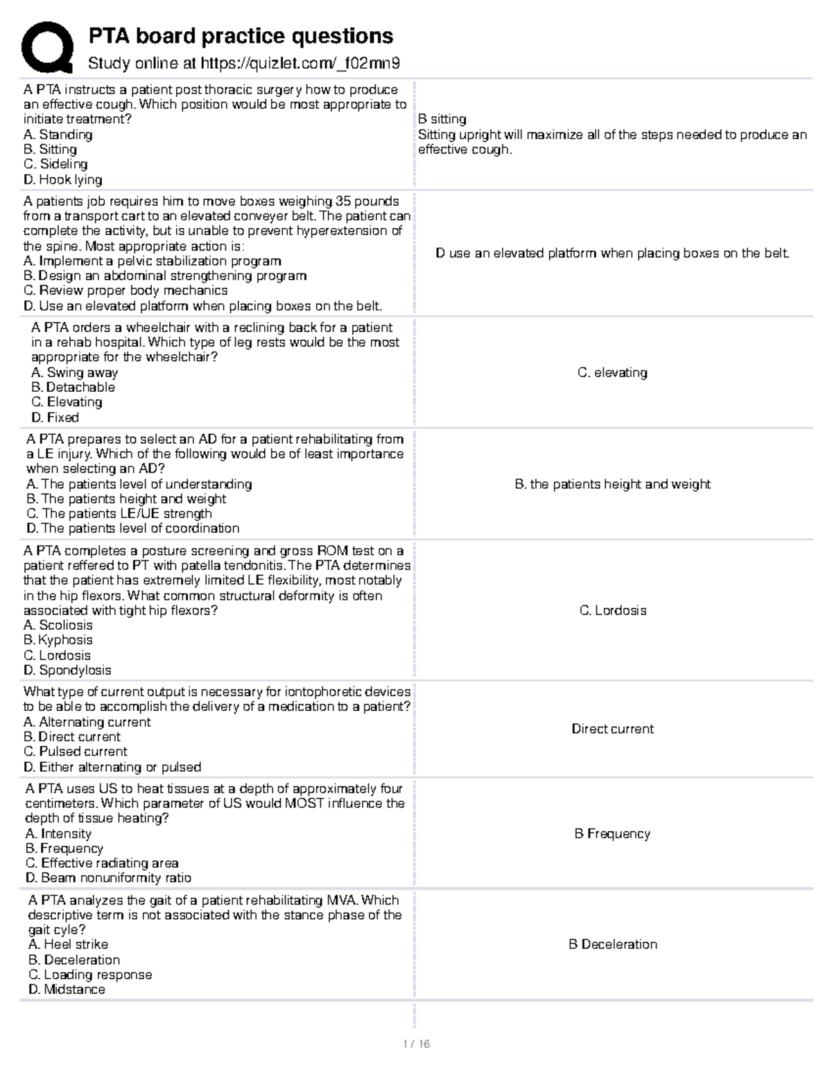 PTA Board Exam 3: Key Concepts and Treatment Strategies for ...