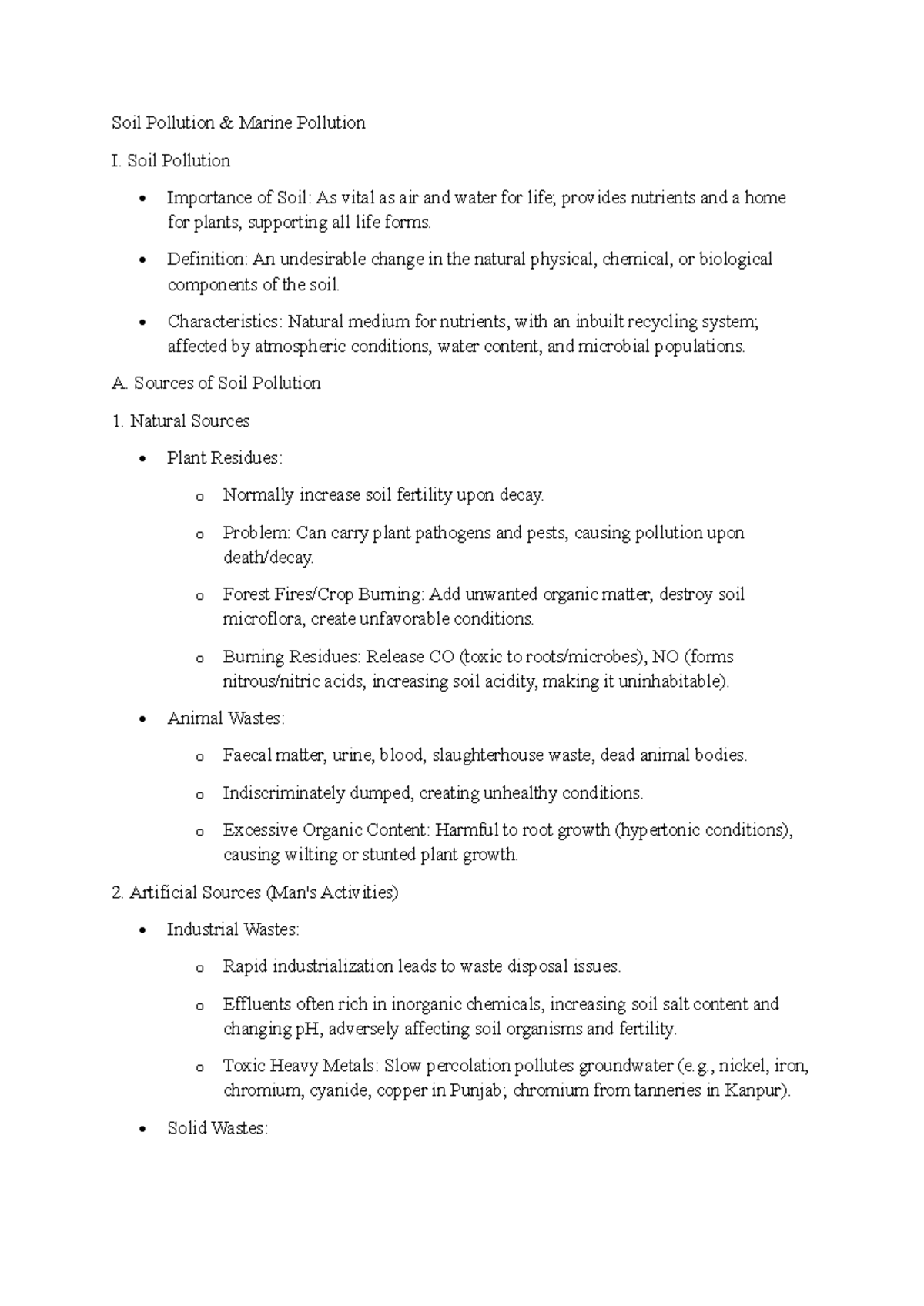 Soil and Marine Pollution: Causes, Effects, and Control Measures - Studocu