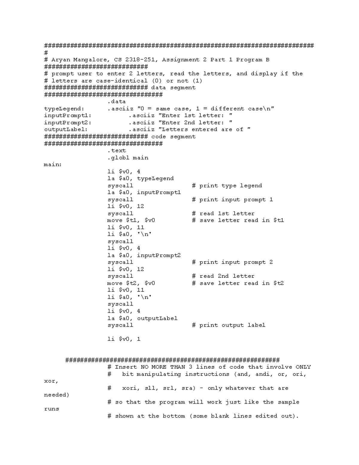 CS 2318-251 Assembly Project 2: Letter Case Comparison Program - Studocu