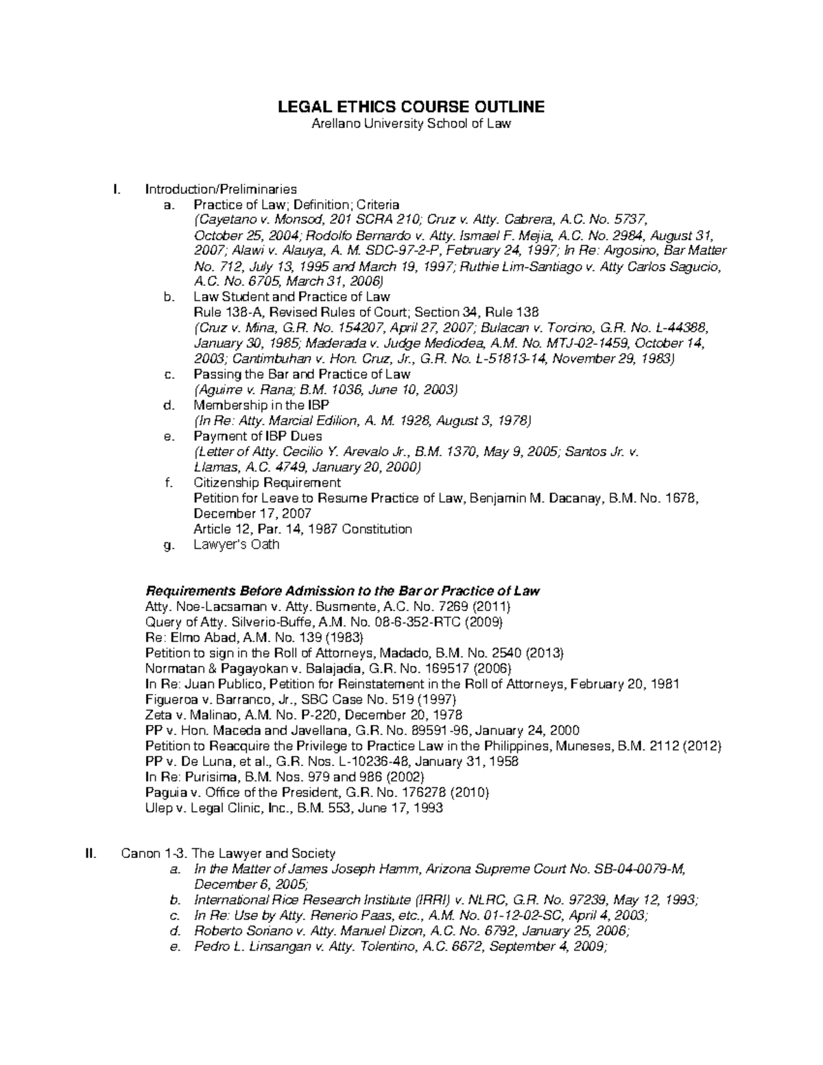 Legal Ethics Course Outline (AUSL) - Comprehensive Overview - Studocu