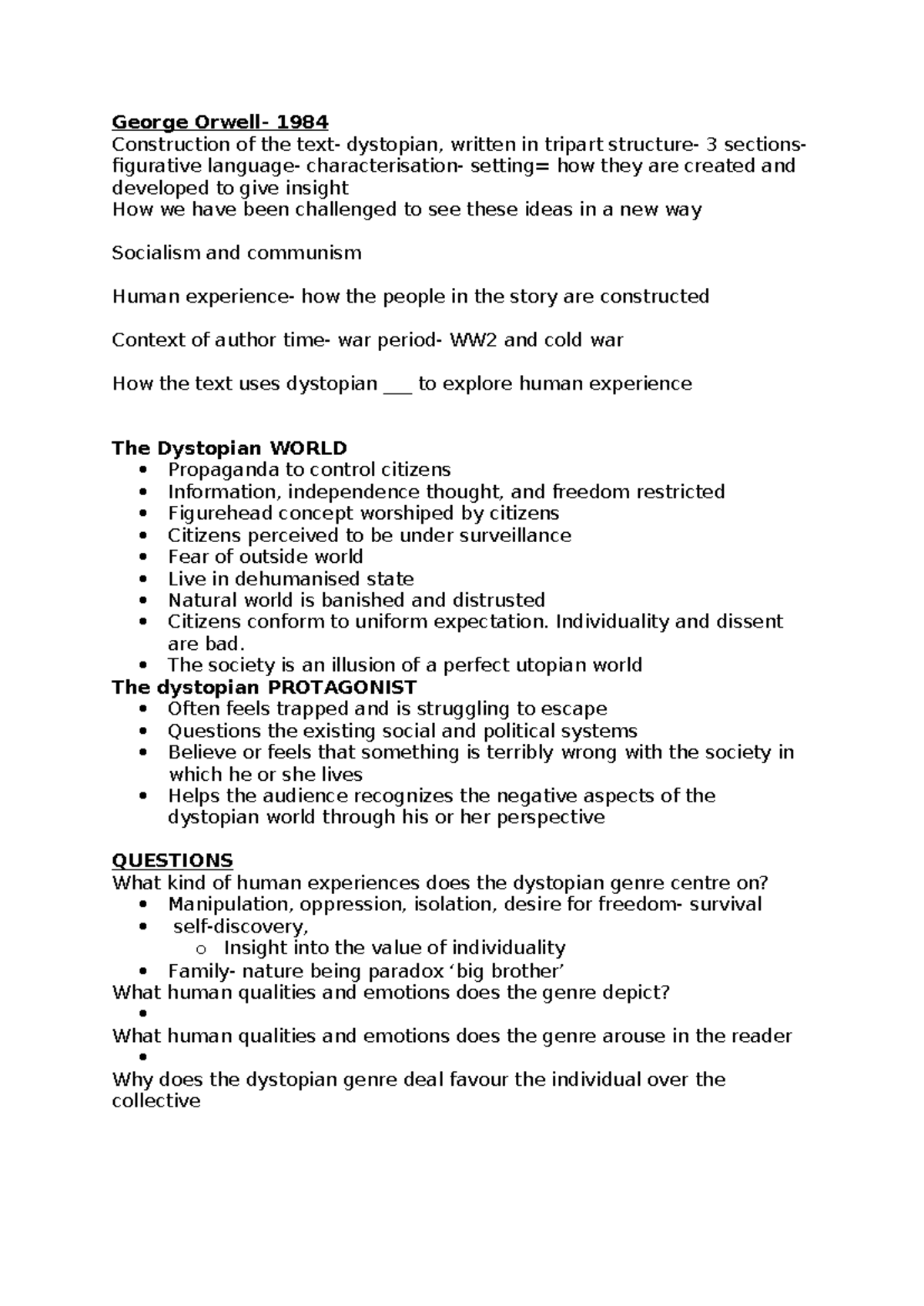1984 notes - George Orwell- 1984 Construction of the text- dystopian ...