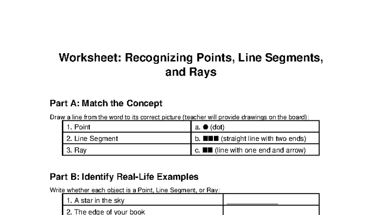Geometry points lines rays worksheet - Worksheet: Recognizing Points ...