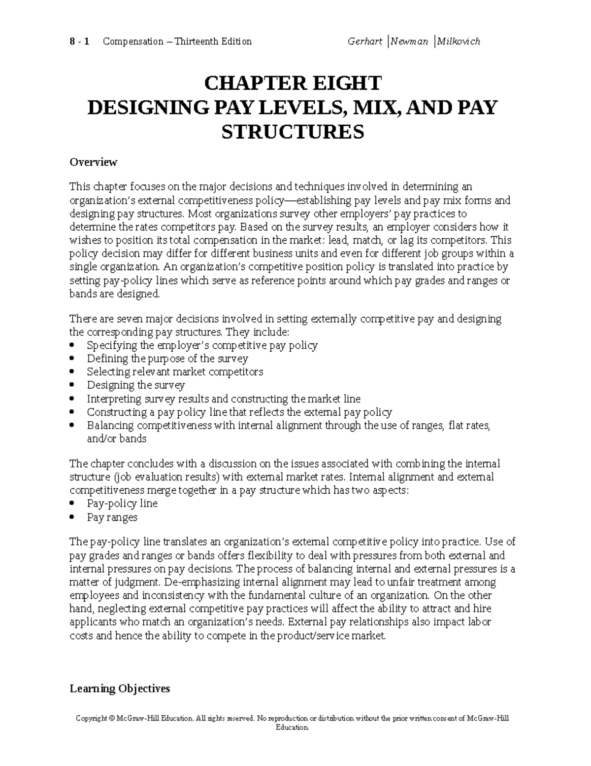 Chapter 8: Overview of Designing Pay Structures and Compensation ...