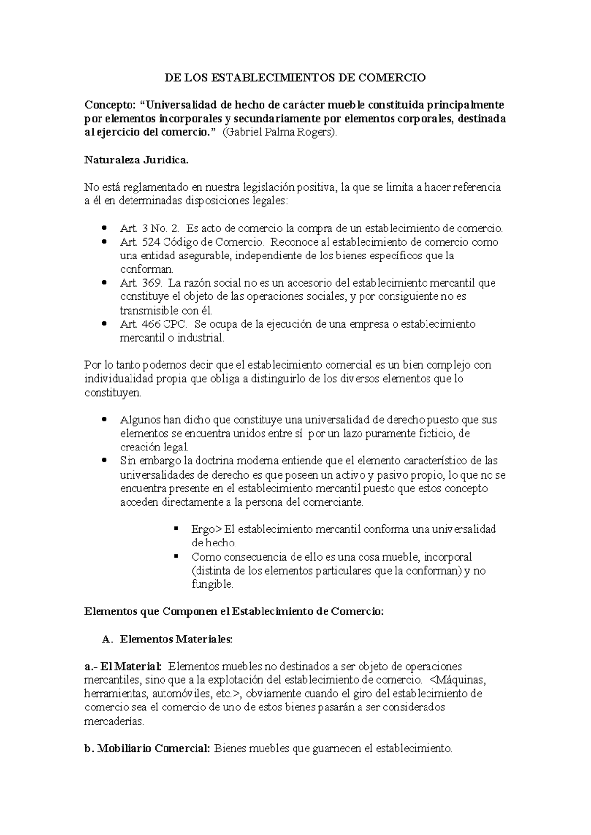 Establecimientos de Comercio: Conceptos y Elementos Clave - Studocu
