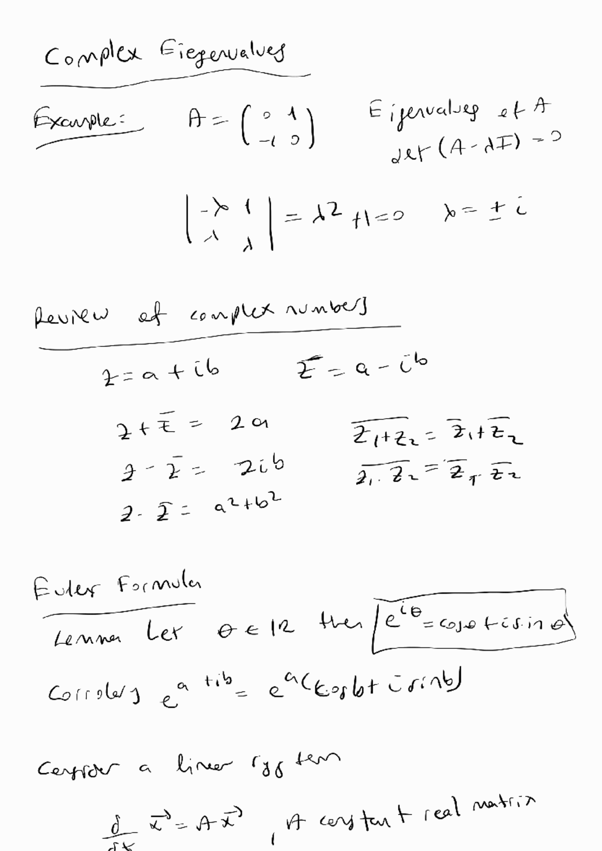 Complex Eigenvalues and Solutions: A Study on Real Matrices (MATH 240511) - Studocu