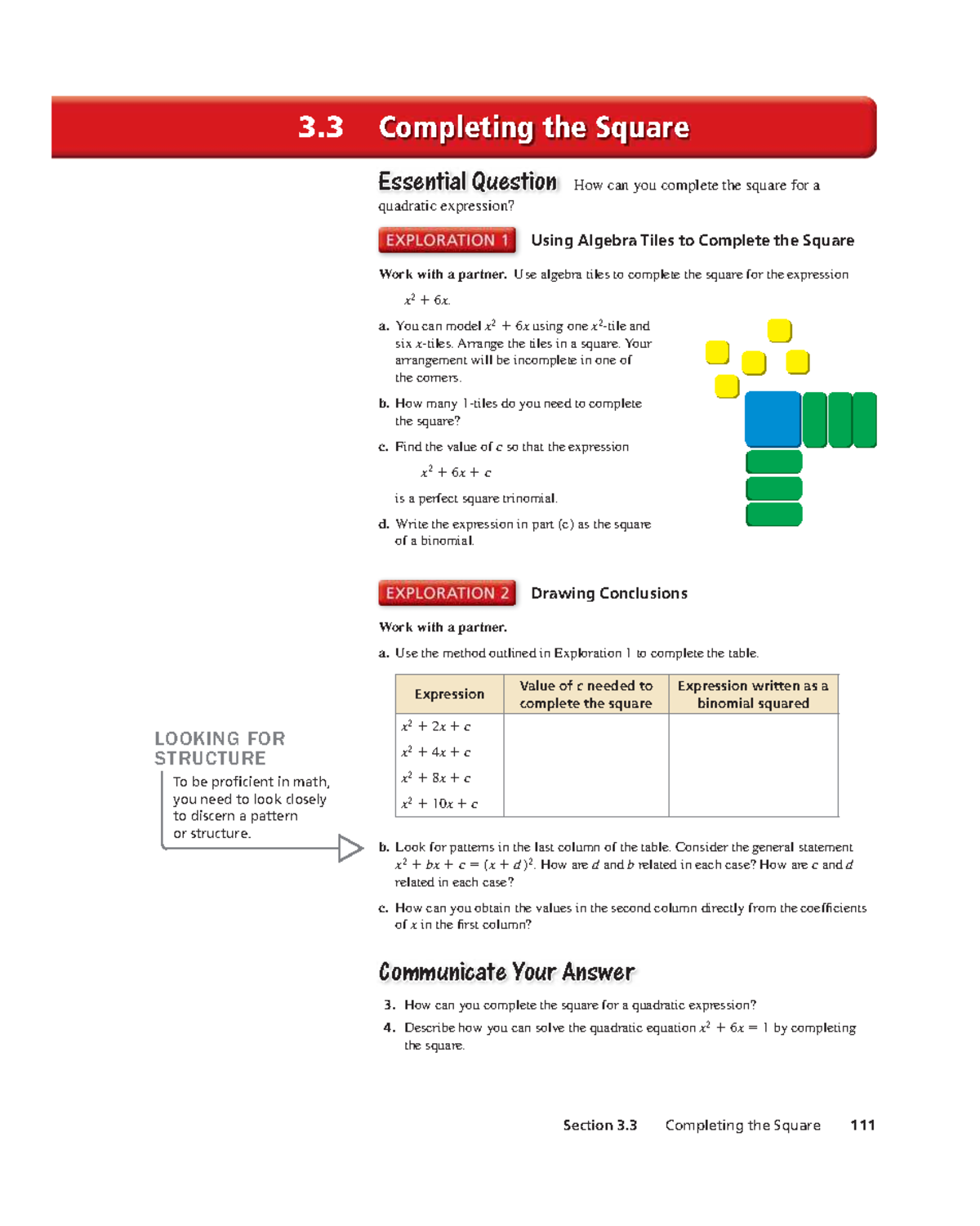 Completing the Square: Quadratic Equations & Vertex Form (HSNB ALG2 ...