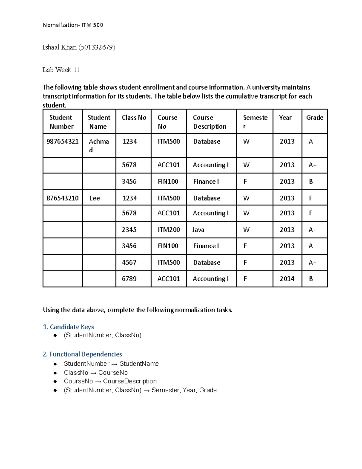ITM 500 Lab Week 11 - Student Enrollment & Transcript Normalization ...