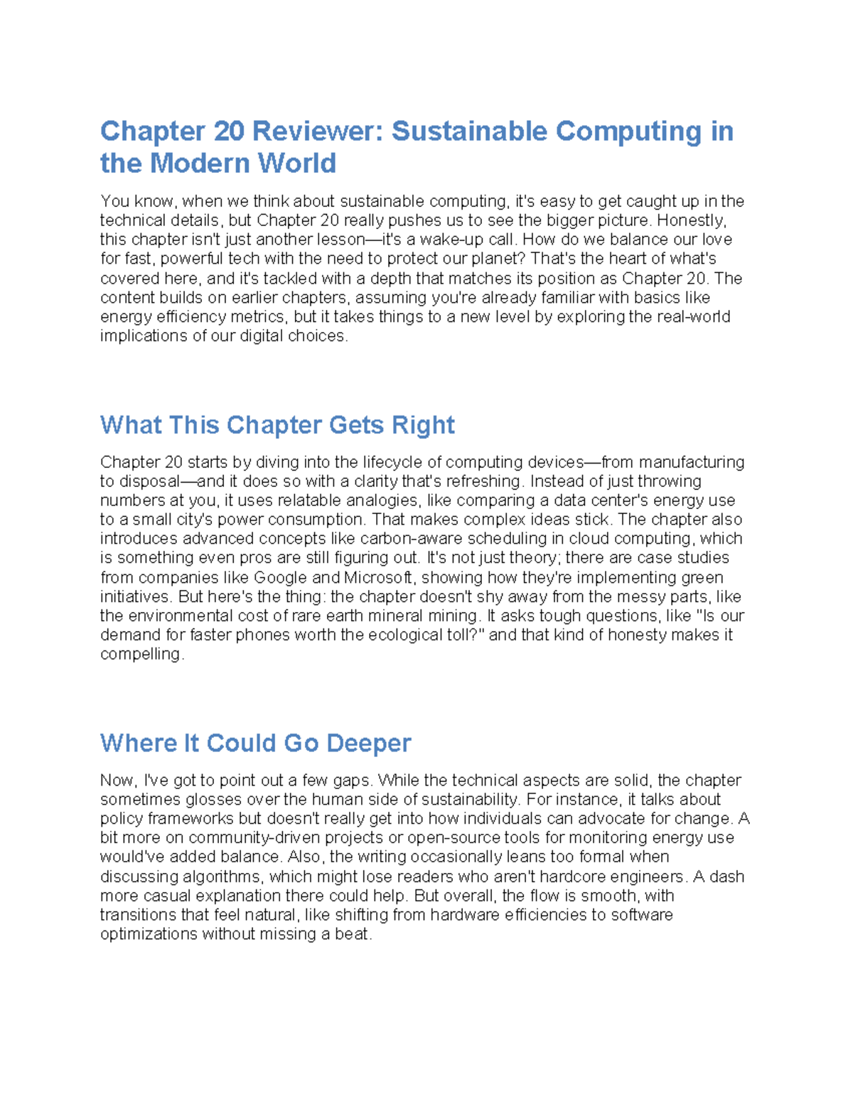 Chapter 20 Review: Sustainable Computing in Today's Tech World - Studocu