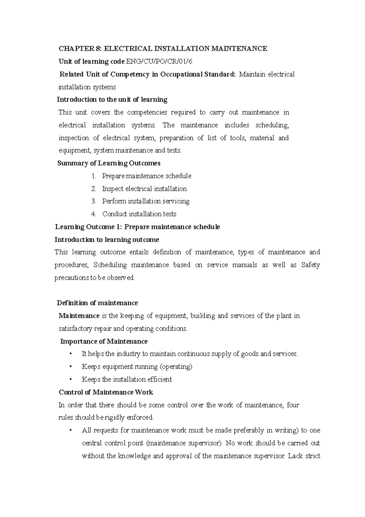 CHAPTER 8: ELECTRICAL INSTALLATION MAINTENANCE (EIM 101) - Studocu