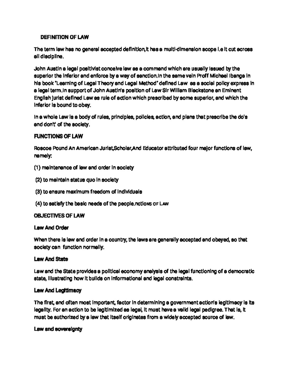 LAW 101: Definition, Objectives, and Classifications of Law - Studocu