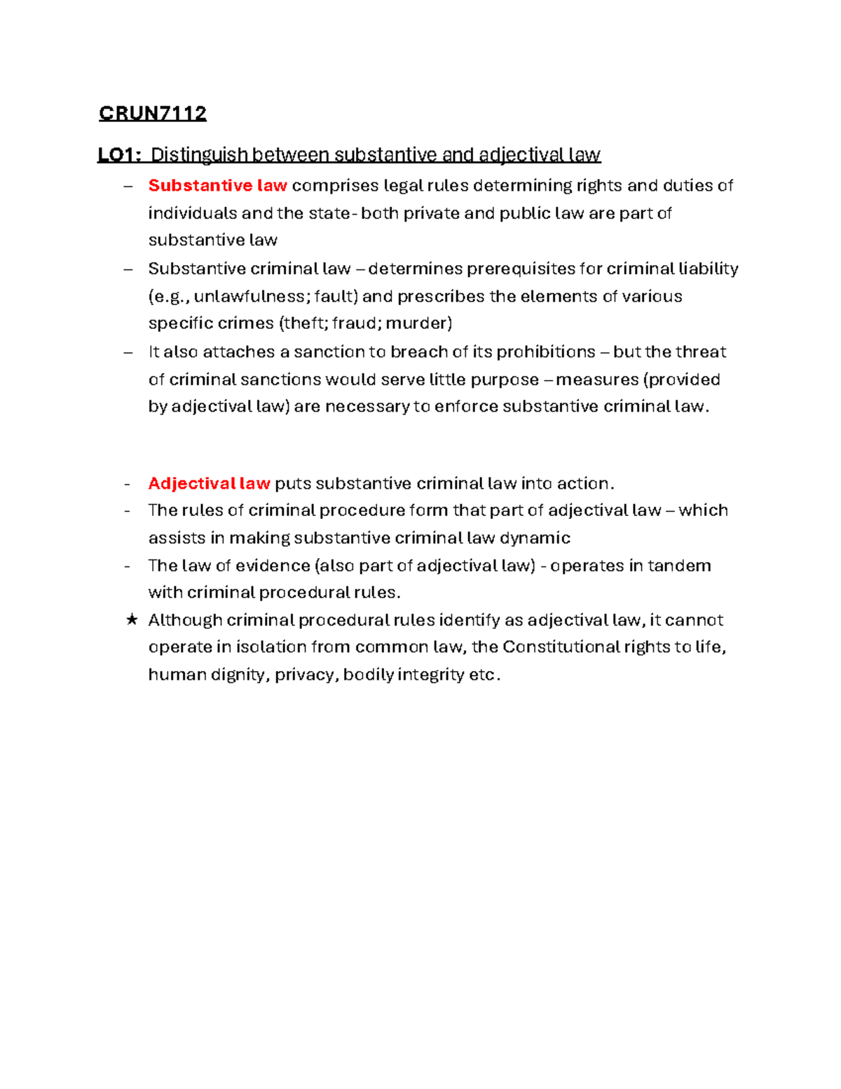 CRUN7112 - Final Exam Study Notes on Criminal Law and Procedure - Studocu