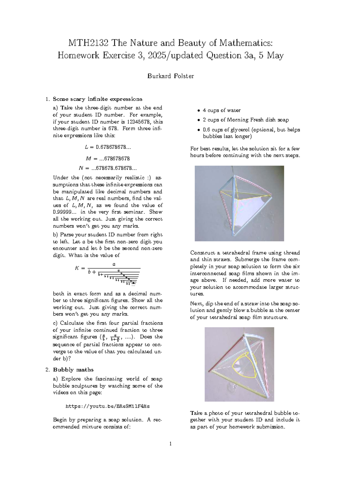 MTH2132 Homework Exercise 3: Infinite Expressions & Soap Bubbles - Studocu