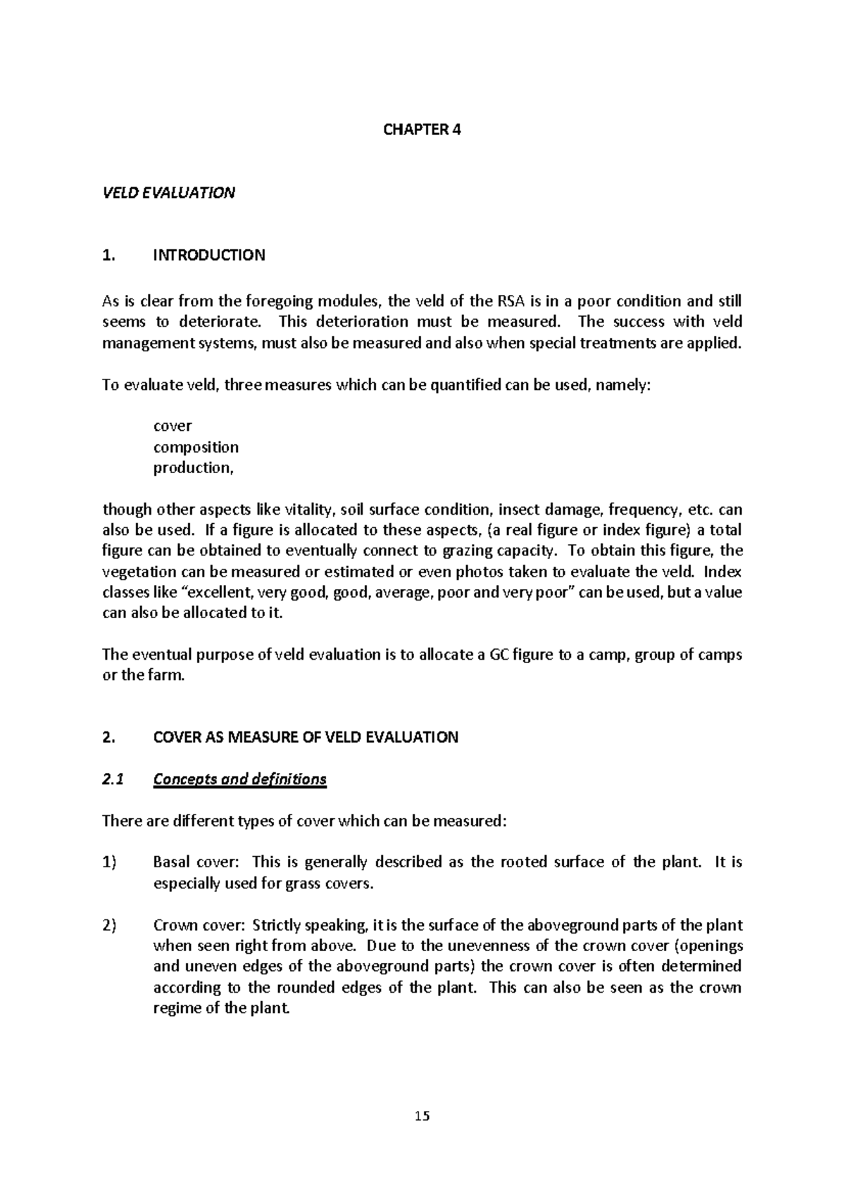 GRAS 3714 Dictate Eng 2020 Chap 4 - CHAPTER 4 VELD EVALUATION 1 ...