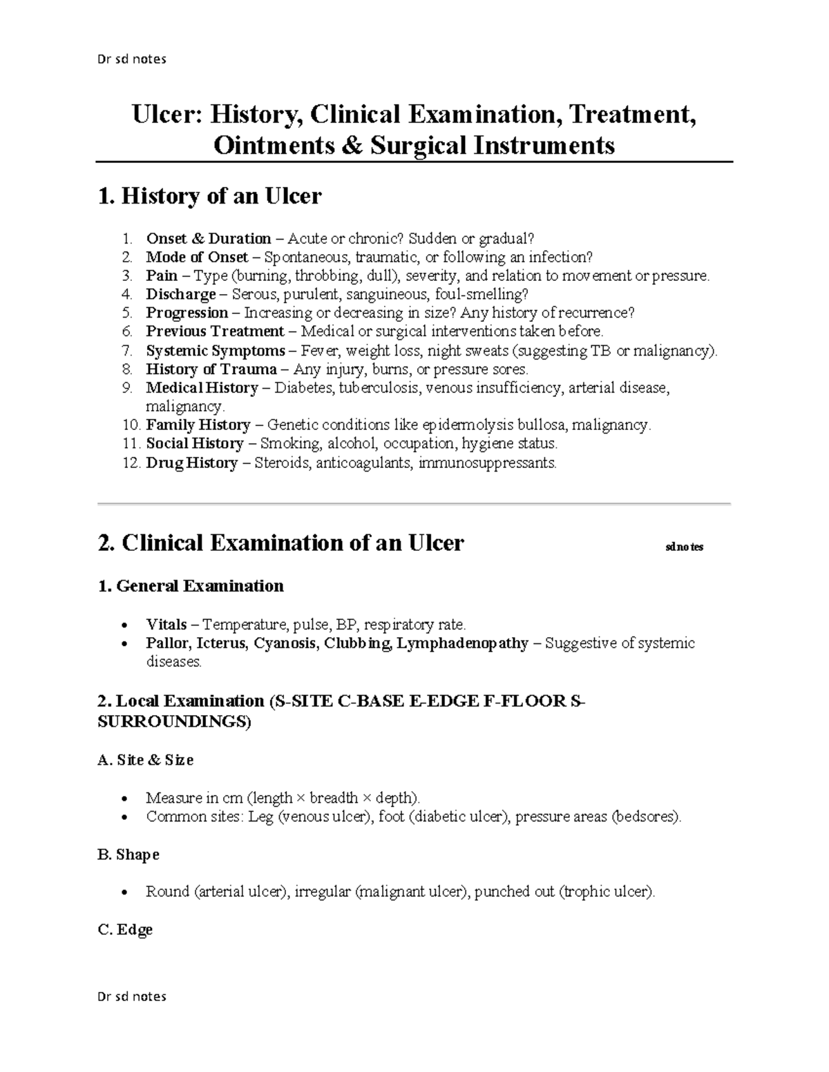Ulcer Management: History, Clinical Exam, Treatment & Ointments - Studocu