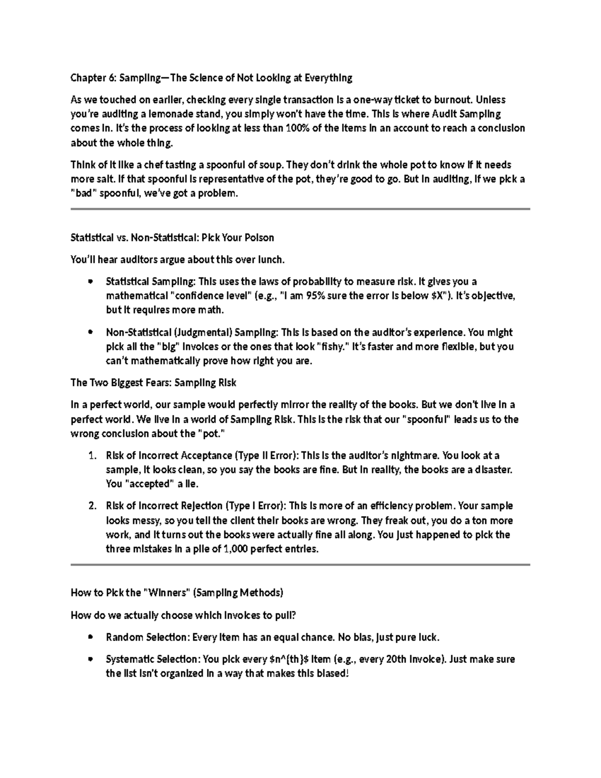 Foundations of Auditing and Assurance: Chapter 6 Review on Sampling ...