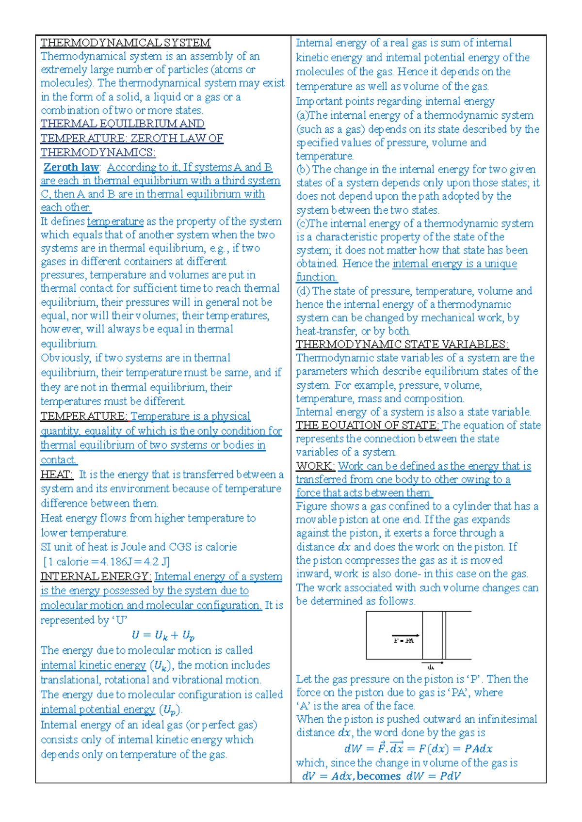 Thermodynamics Notes: Key Concepts and Laws (Course Code: THERMO101 ...