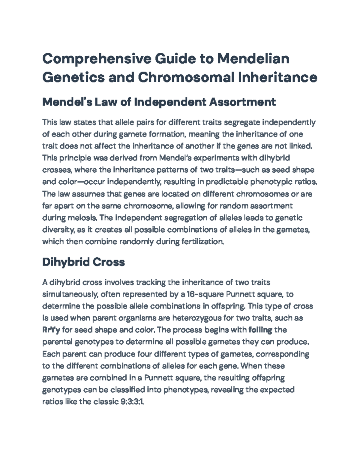 Comprehensive Guide to Mendelian Genetics (BIO101) and Dihybrid Crosses ...
