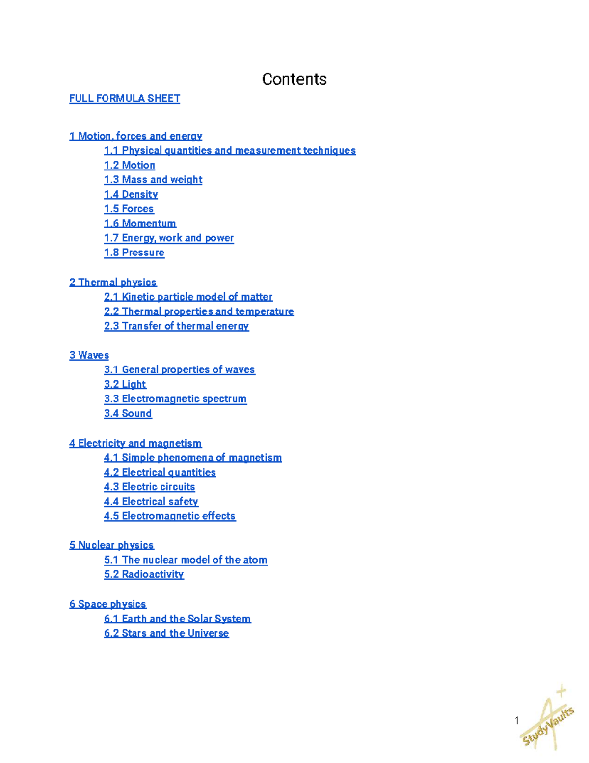 Physics Notes 0625 - IGCSE Full Formula Sheet and Concepts - Studocu