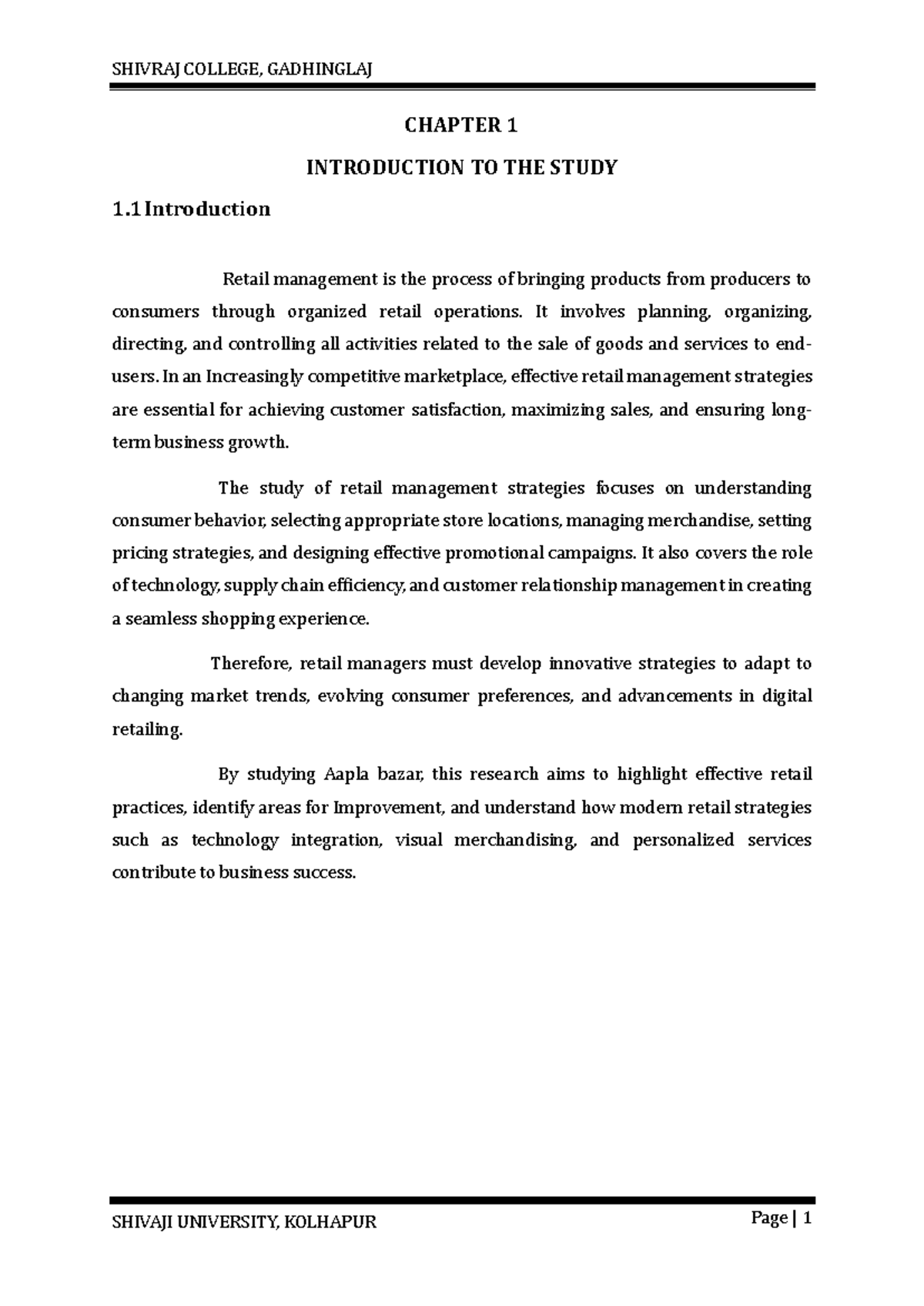 Retail Management Strategies: A Study of Aapla Bazaar, Gadhinglaj ...