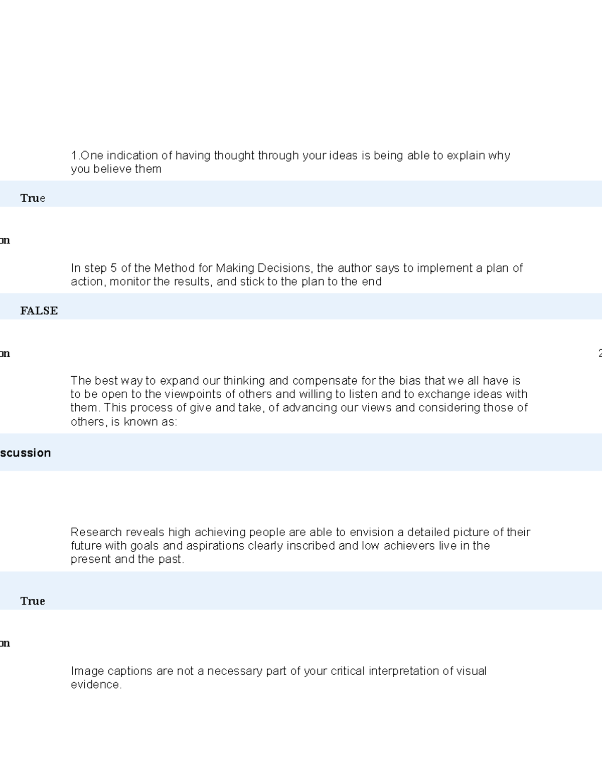 Week 1 Assessment: Critical Thinking Concepts and Strategies - Studocu