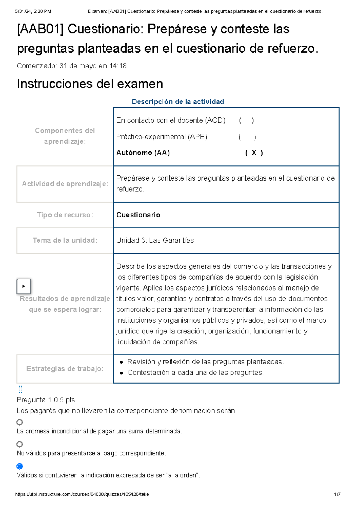 Cuestionario de Refuerzo [AAB01]: Prepárese para el Examen Final - Studocu