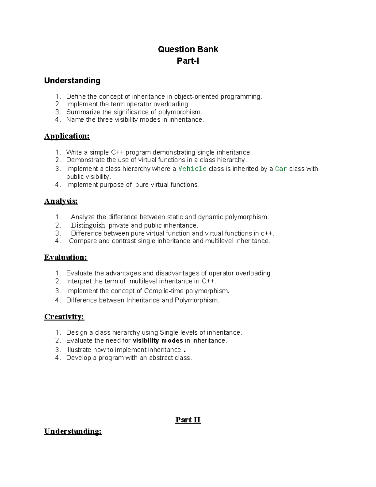 C++ Question Bank Unit 3: Inheritance, Polymorphism & Overloading - Studocu