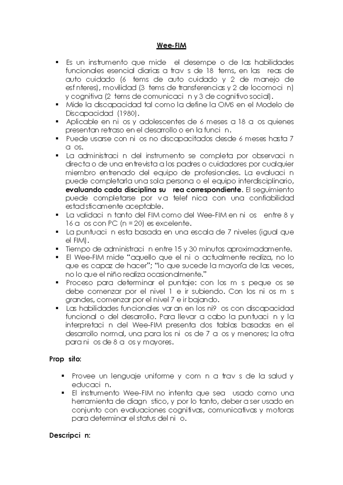 Weefim Completo.pdf · versión 1-2 - Wee-FIM Es un instrumento que mide el desempeño de las - Studocu