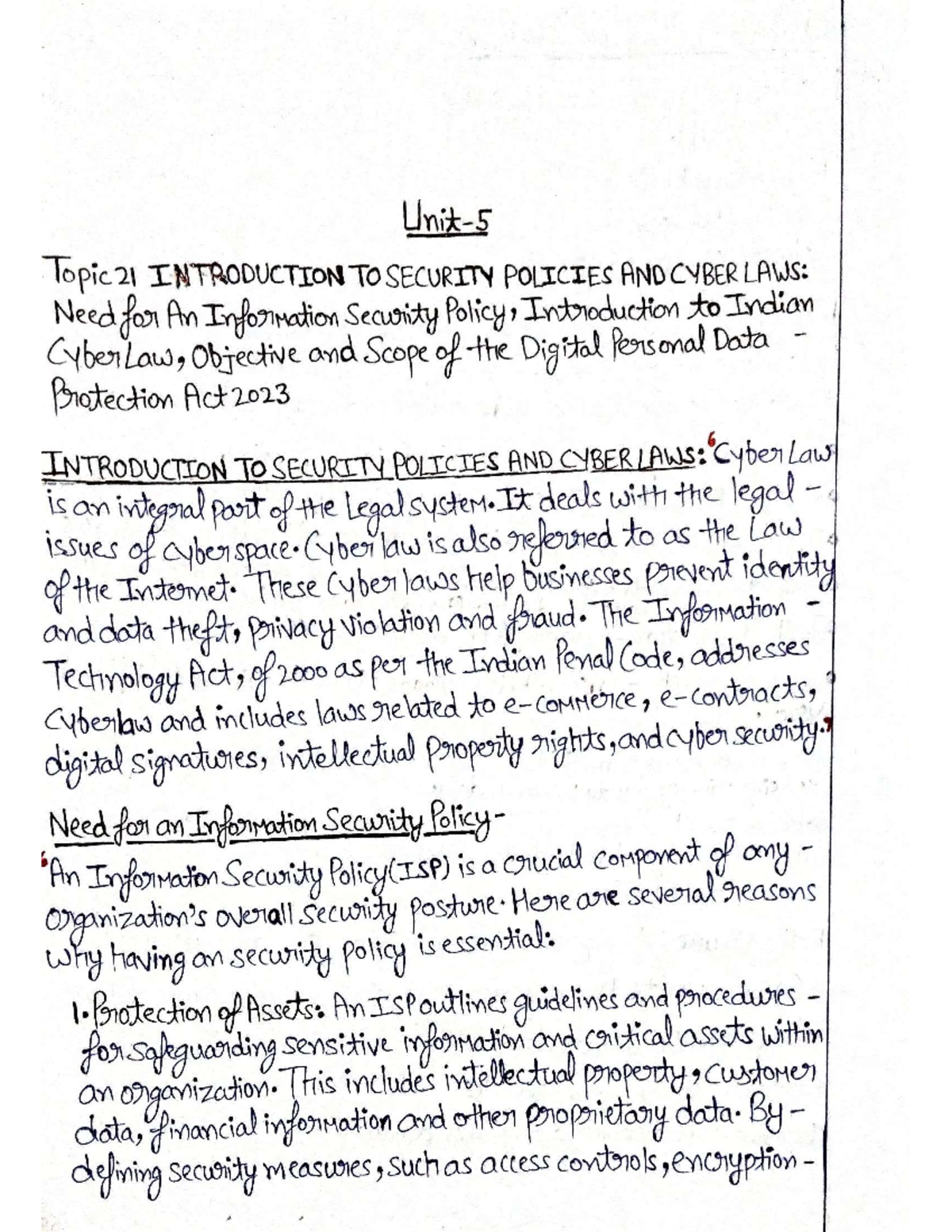 Cyber security Unit 5 - unit-5 - Topic 21 INTRODUCTION TO SECURITY POLICIES AND CYBER LAWS: Need ...