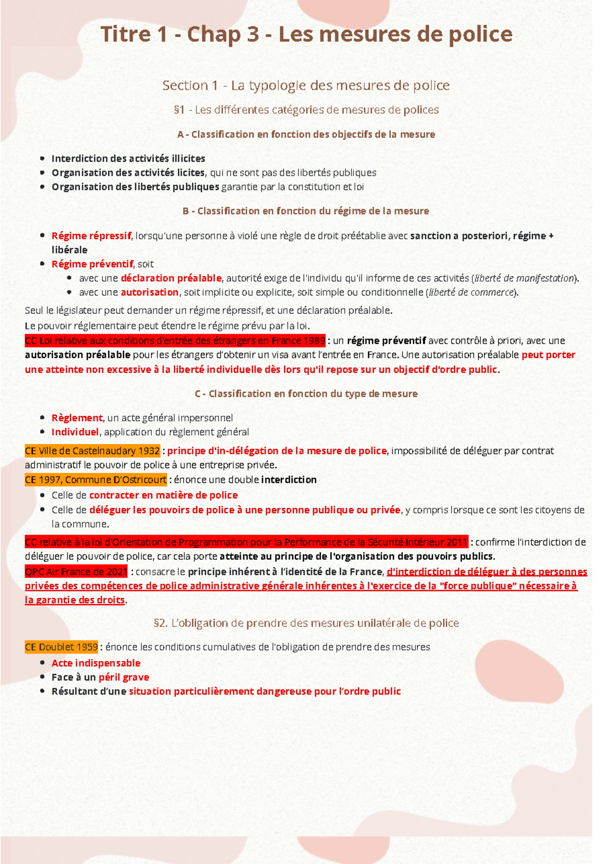 Titre 1 - Chap 3 - Typologie et Classification des Mesures de Police ...