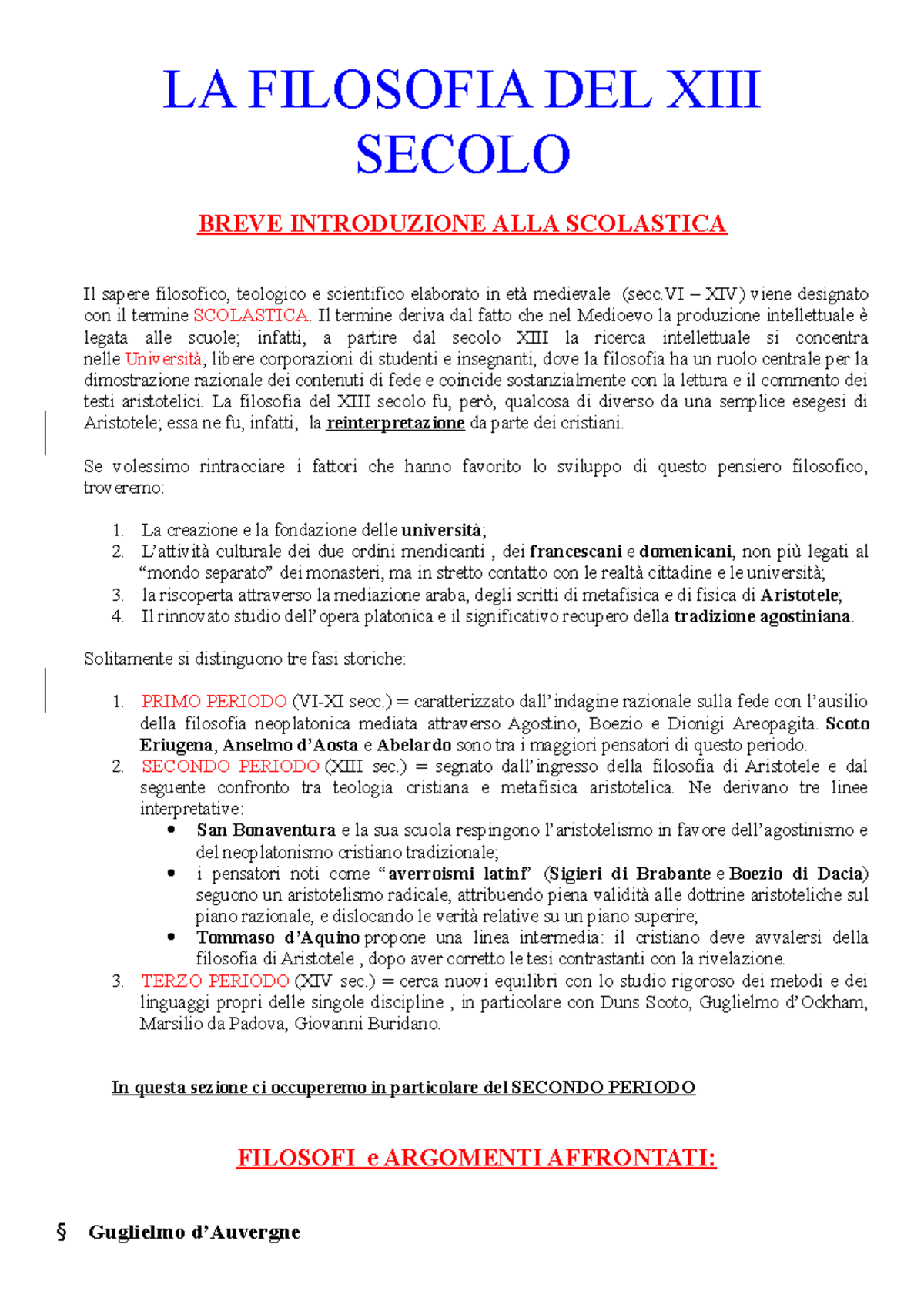 Filozofia e Scolastica del XIII Secolo: Un'Analisi Intellettuale - Studocu