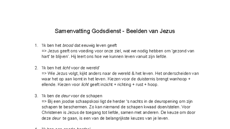 Samenvatting Godsdienst: Beelden van Jezus (ADAM) en Zijn Levenslessen ...