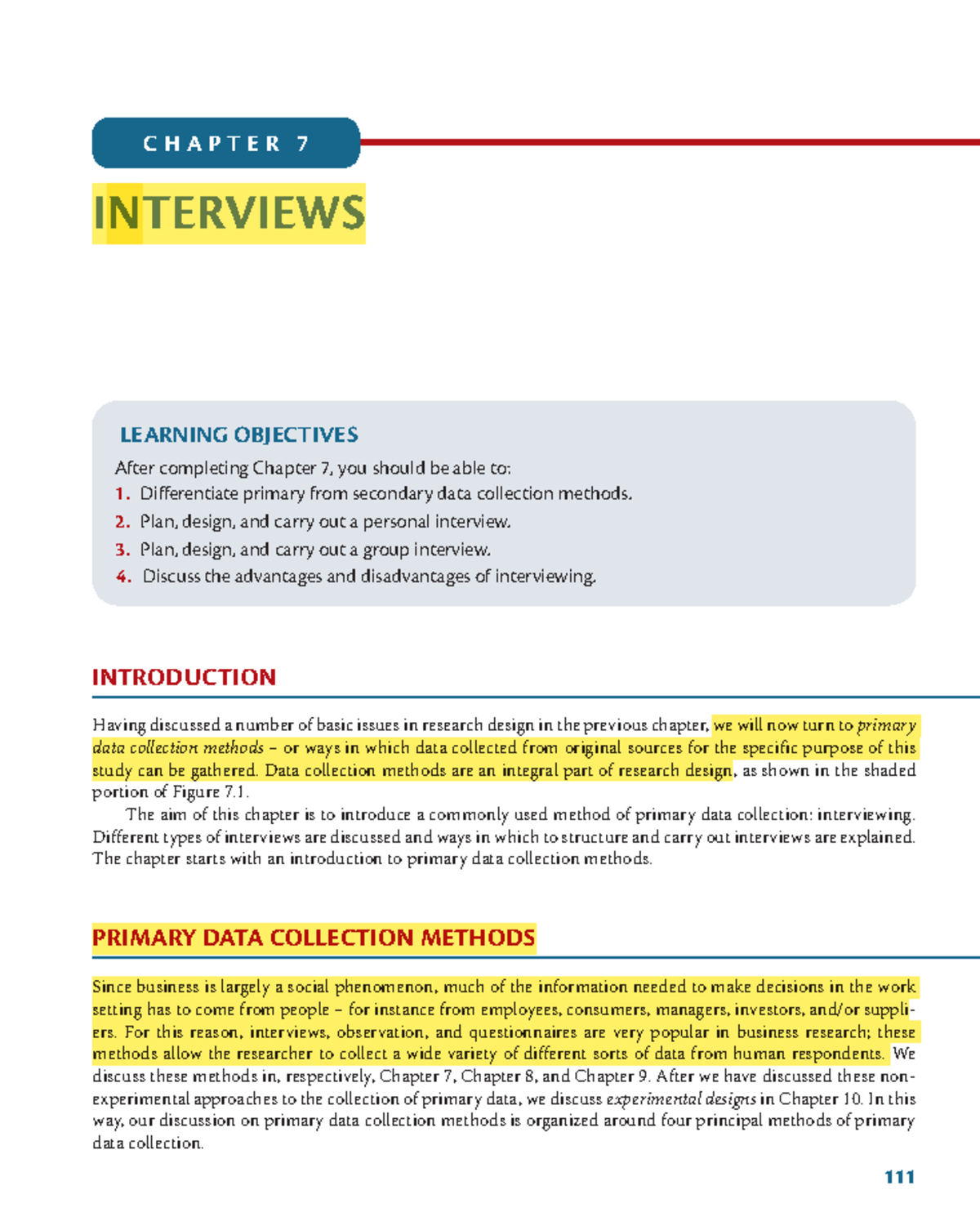 CHAPTER 7: INTERVIEWS - PRIMARY DATA COLLECTION METHODS - Studocu