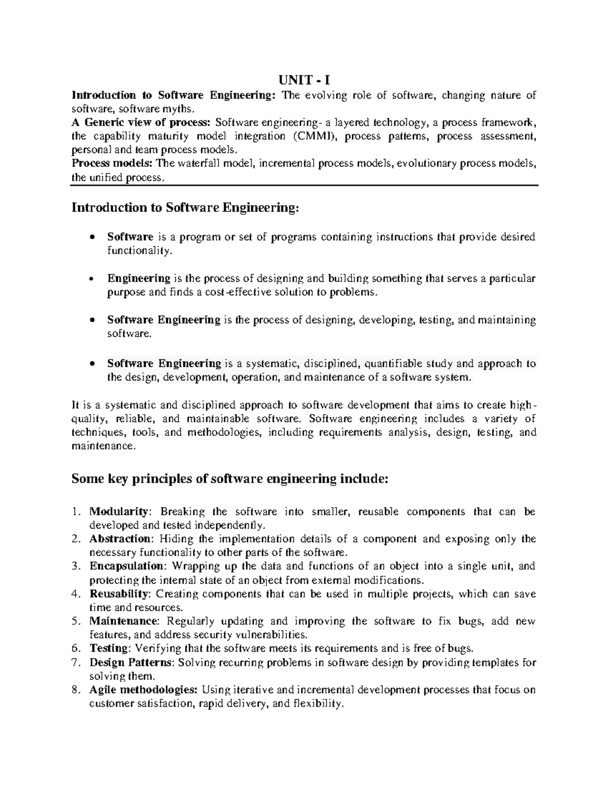 SE UNIT-1 - Notes - UNIT - I Introduction to Software Engineering: The ...