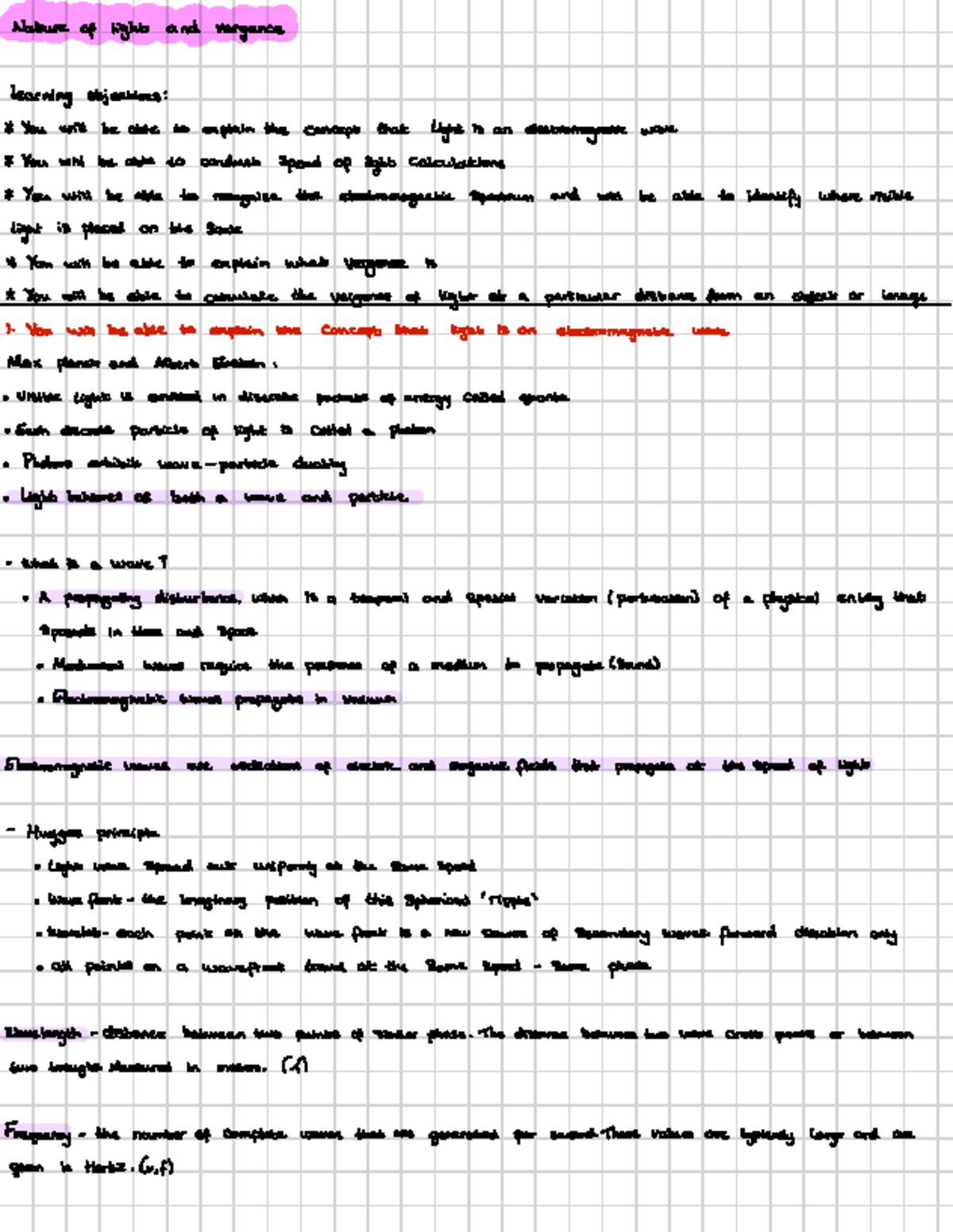 Revision Notes - Nature of Light (PHYS 101) - Studocu