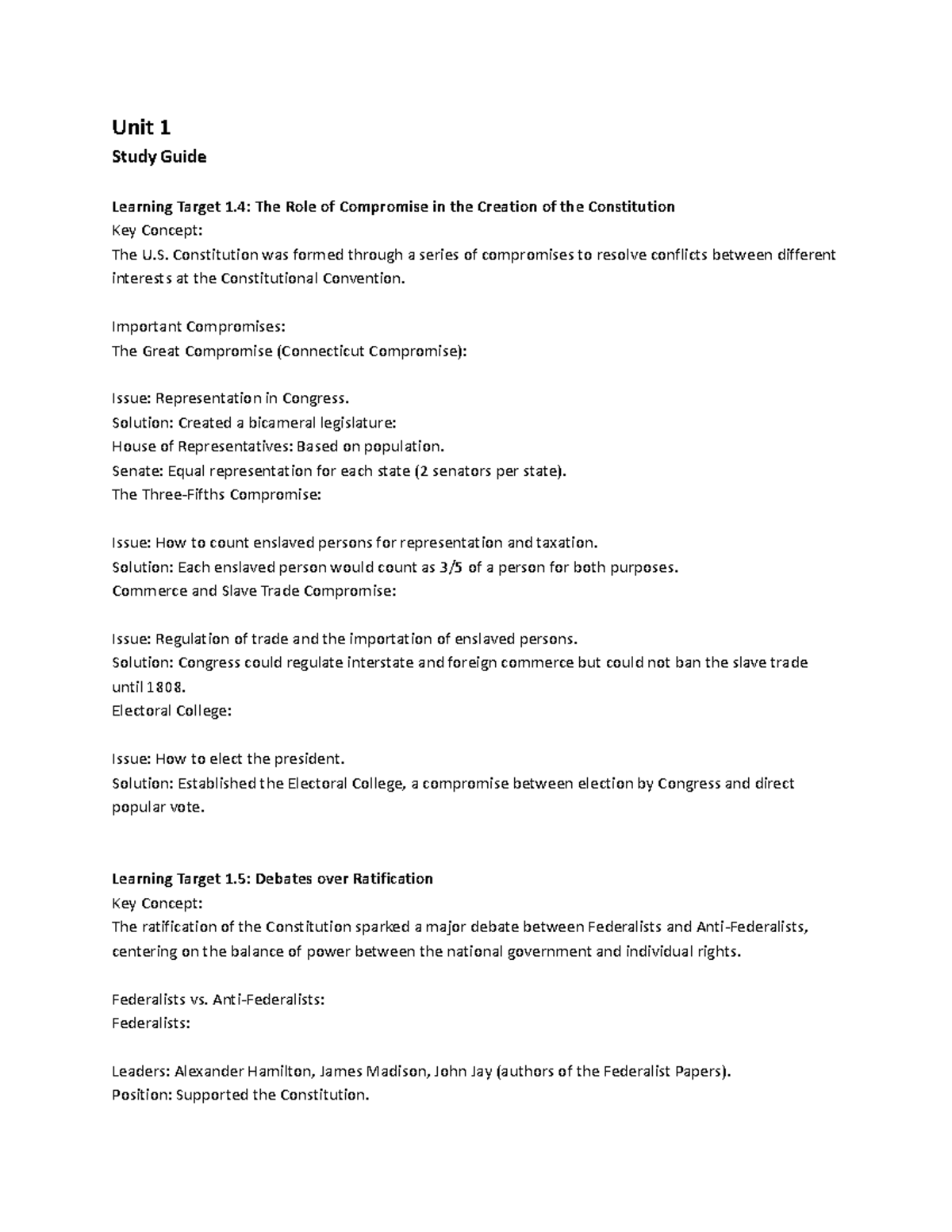 456 Copy of Unit 1 Study Guide - Unit 1 Study Guide Learning Target 1 ...