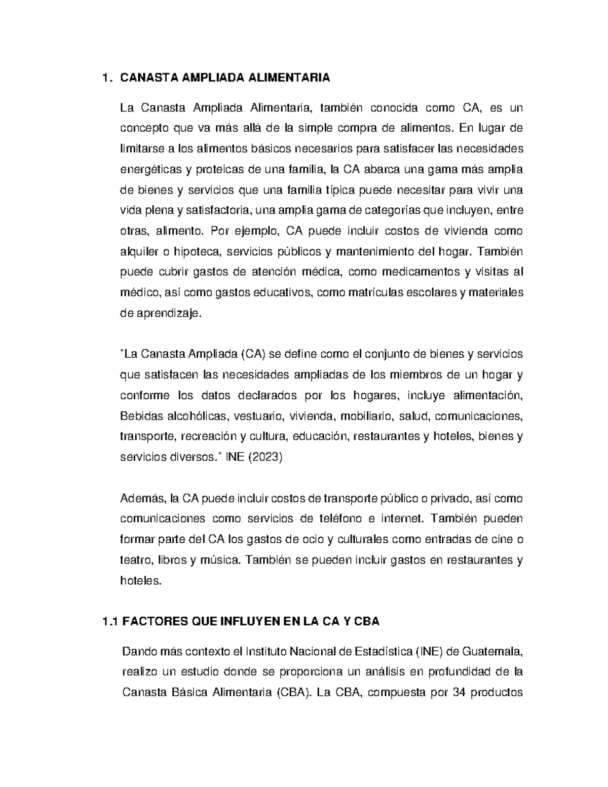 Canasta Ampliada Alimentaria (CA) y Canasta Básica (CBA) en Guatemala ...