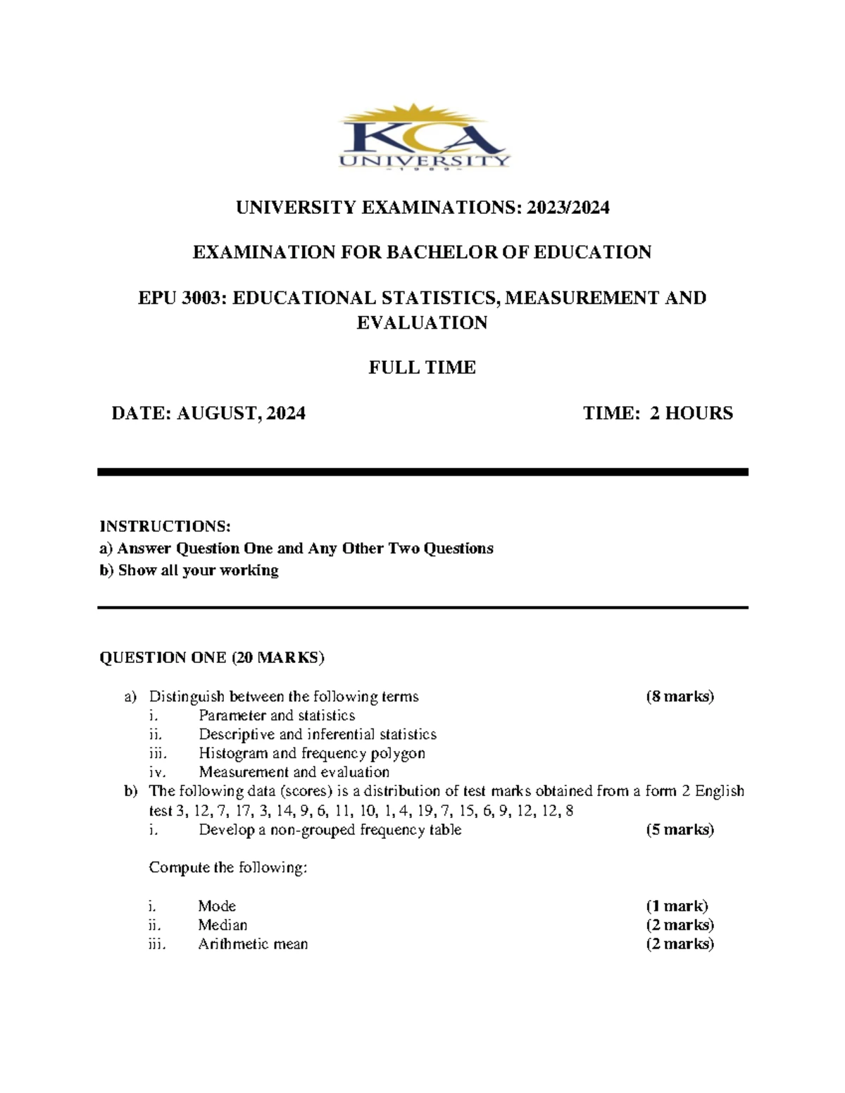 Mathematics Paper 2 (KCSE 2024) - Comprehensive Exam Questions - Studocu