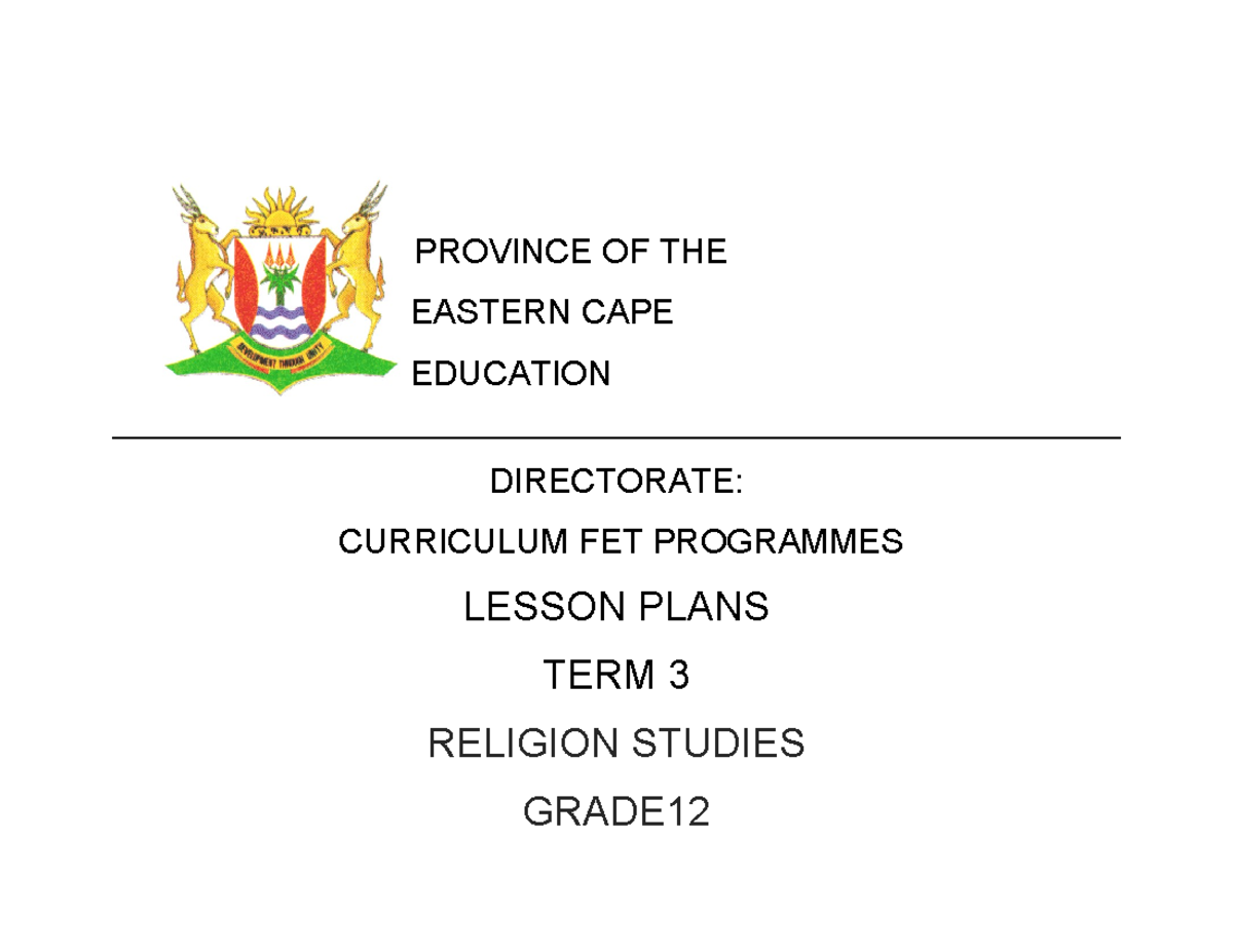 R.S. 12 Term 3 Lesson Plans: Religion in Conflict & Normative Sources ...